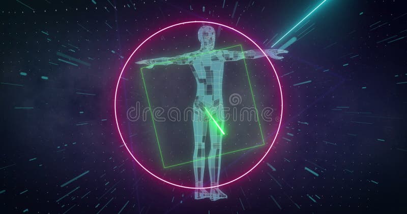 Animation of Human Body with Neon Shapes and Data Processing Stock ...