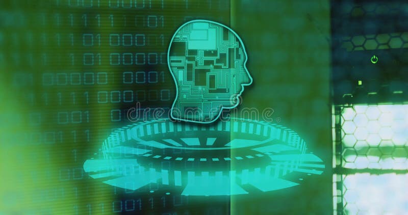 Animation Of Human Brain Binary Coding Data Processing Over Computer Servers Stock Video