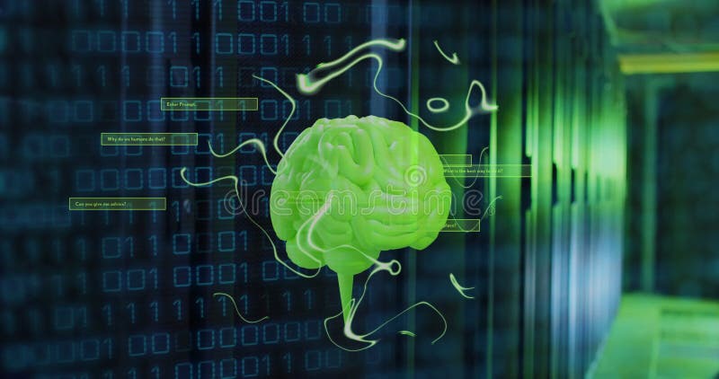 Animation Of Human Brain And Binary Coding Data Processing Over