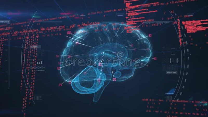 Animation of Human Brain and Data Processing Over Dark Background Stock ...