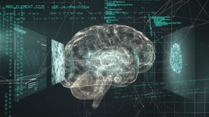 Animation of Human Brain and Data Processing Over Dark Background Stock ...