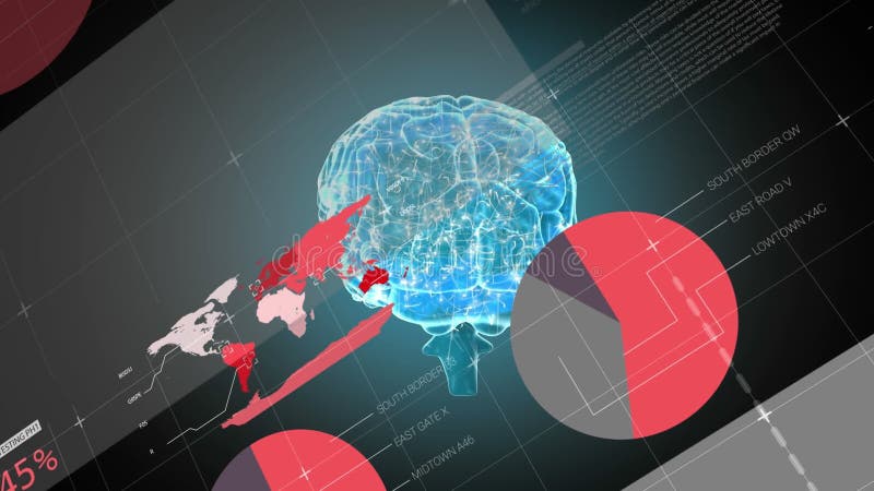Animation of Human Brain and Data Processing Over Grid Stock Video ...