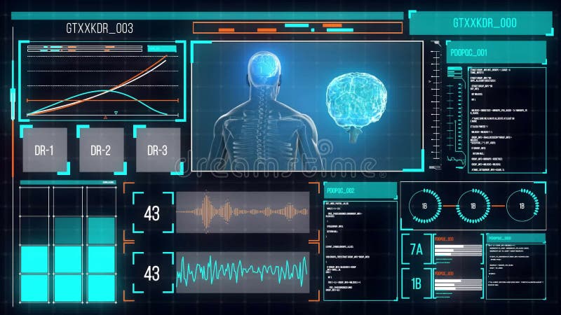 Animation of Human Brain and Digital Data Processing Over Screens Stock ...