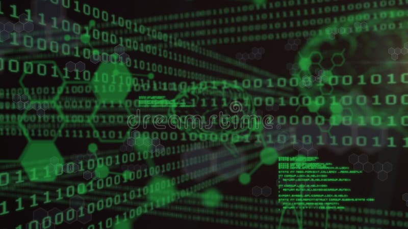 Animation of Human Brain, Hexagons and Globe with Looping Binary Codes and Computer Languages ...