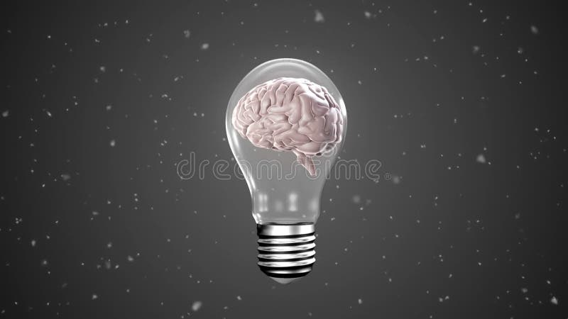 Animation of Human Brain in Lightbulb and Particles on Black Background ...