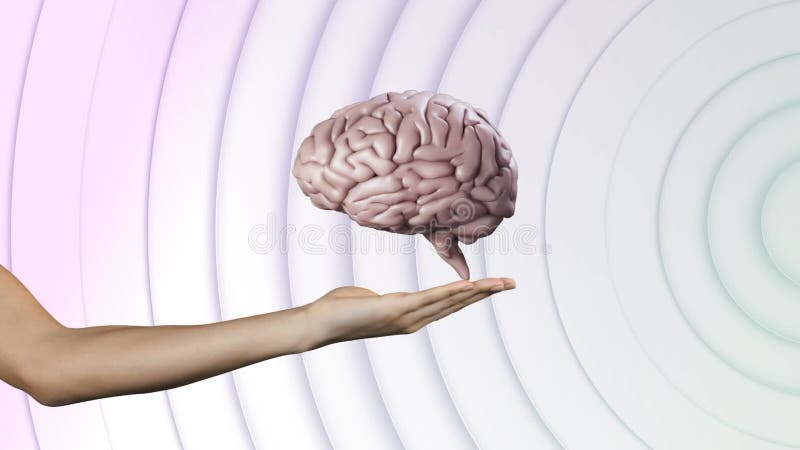 Human Brain Spinning Over Hand Over Pulsating Circles Stock Footage ...