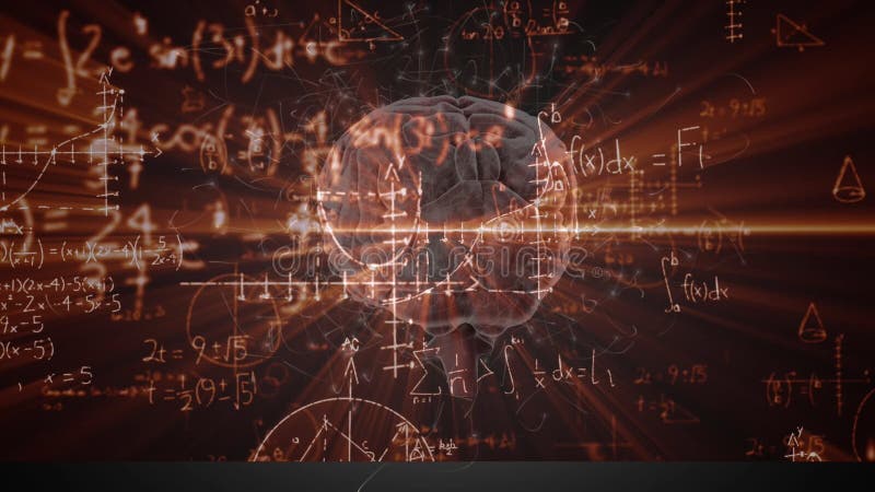 Animation of Human Brain Spinning Over Mathematical Equations on Black ...