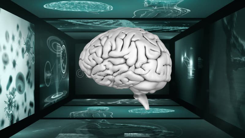 Animation of Human Brain Spinning Over Screens with Scientific Data ...