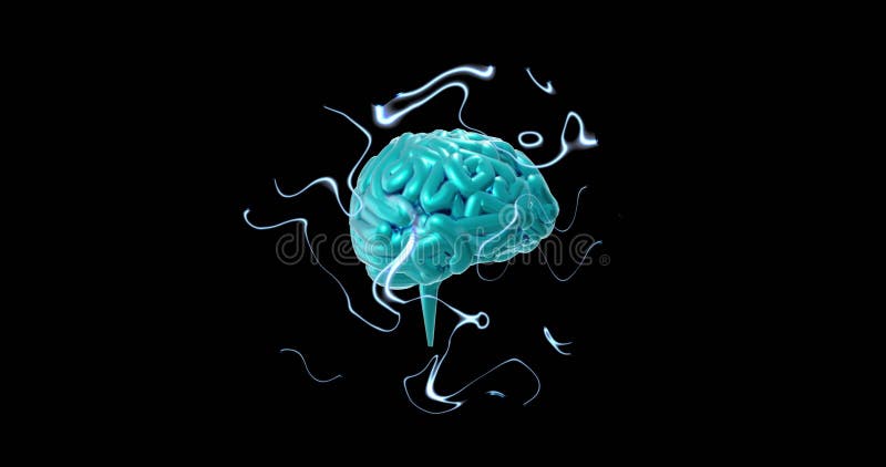 Animation of Human Brain and Trails of Smoke Over Black Background ...