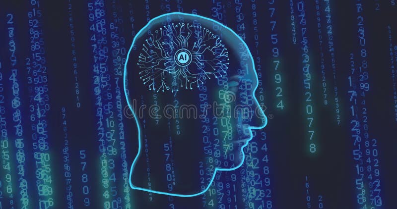 Animation of Human Head and Ai Data Processing Over Binary Coding Stock Video - Video of ...