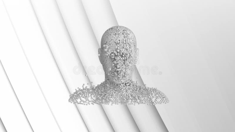 Animation of Human Head Formed with Exploding Particles on 3d White ...