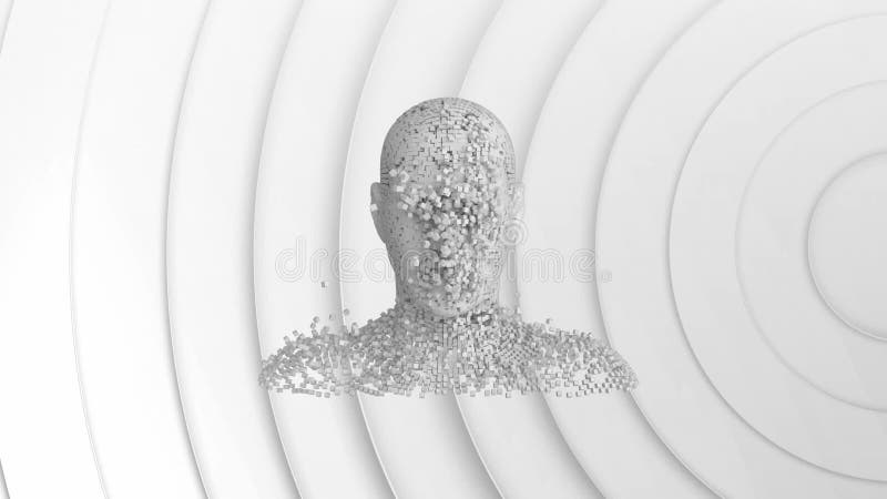 Animation of Human Head Formed with Exploding Particles on 3d White ...
