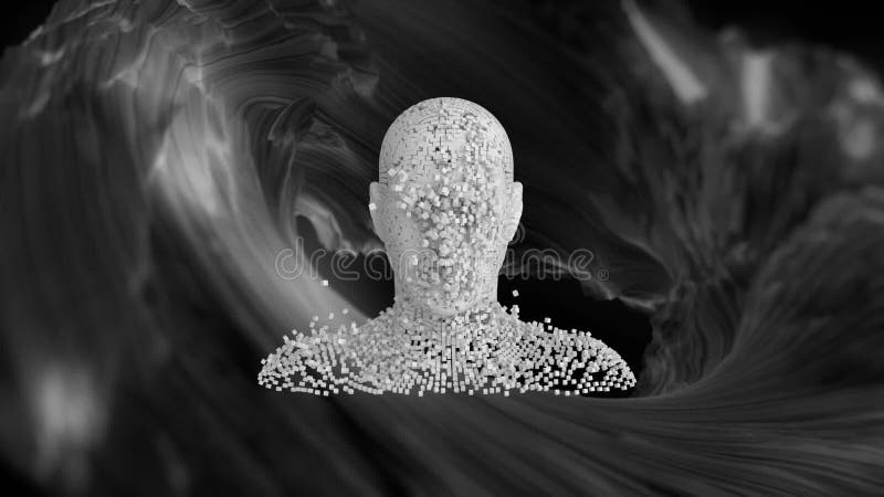 Animation of Human Head Formed with Exploding Particles Over Vortex on ...