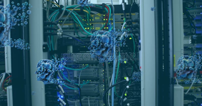 Animation of Human Heads Formed with Cogs Over Computer Server Stock ...