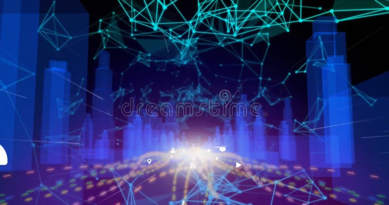 Animation of Icons, Abstract Pattern and Connected Dots with 3d City ...