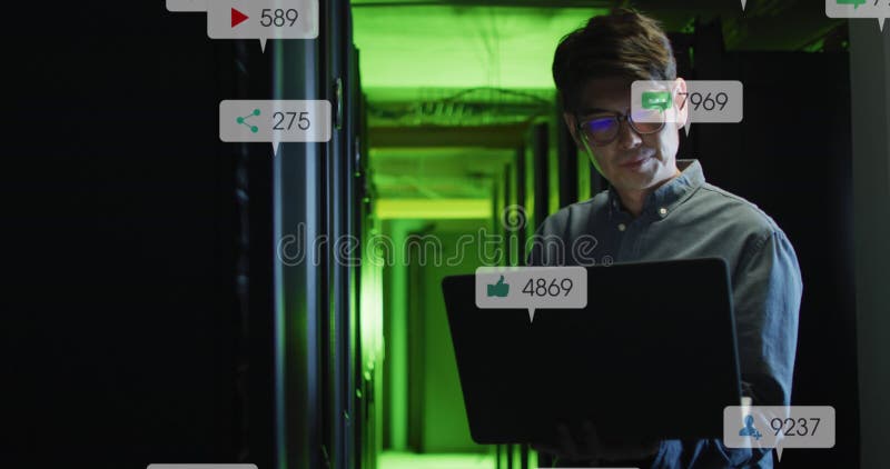 Animation of Icons, Changing Numbers in Notification Bars, Asian Man ...