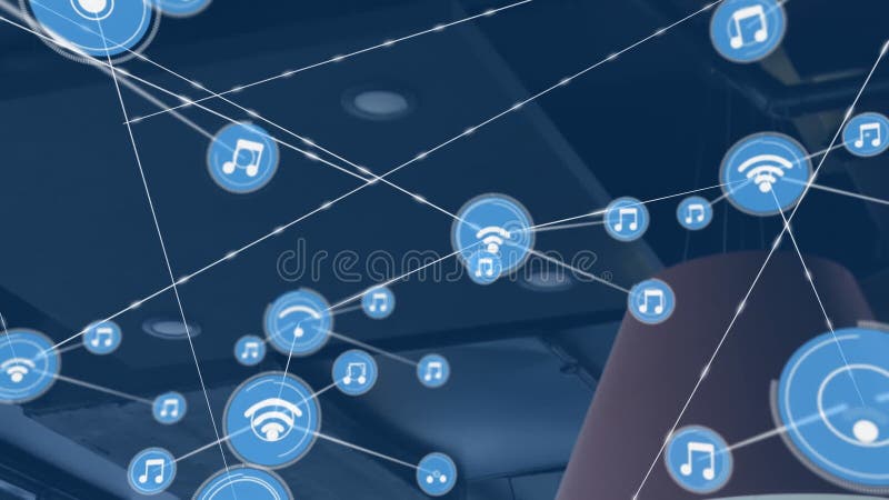 Animation of Icons Connected with Lines Over Low Angle View of Table ...