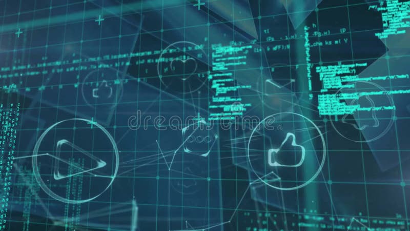 Animation of Icons and Data Processing Over Black Background Stock ...