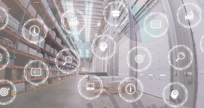 Animation of Icons and Data Processing Over Warehouse Stock Video ...