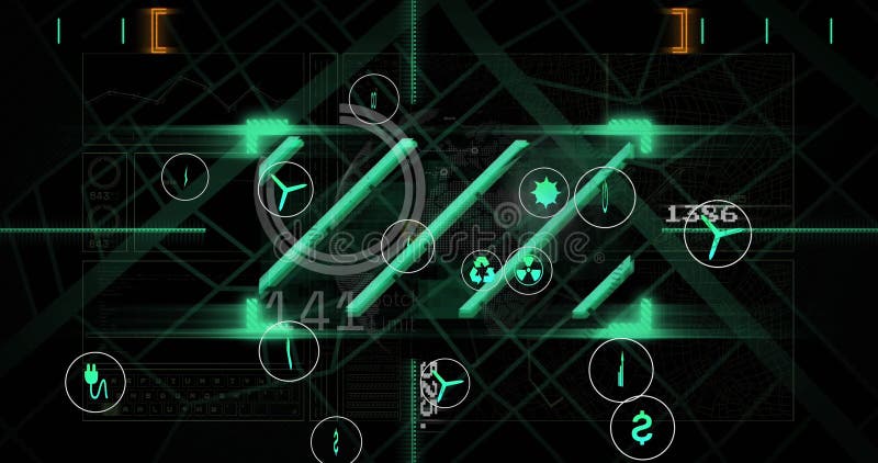 Animation of Icons, Graph, Loading Circles and Changing Numbers Over Navigation Pattern Stock ...