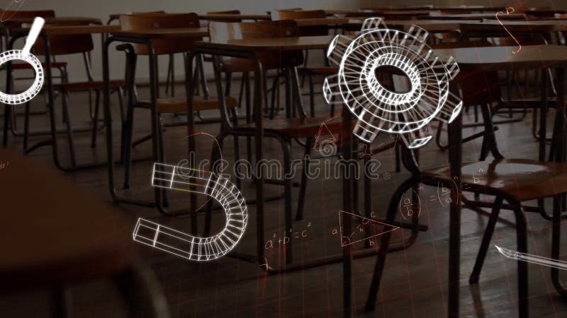 Animation of Icons and Mathematical Equations Over Empty Classroom ...