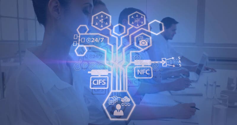 Animation of Icons Over Diverse Group of Business People Stock Video ...