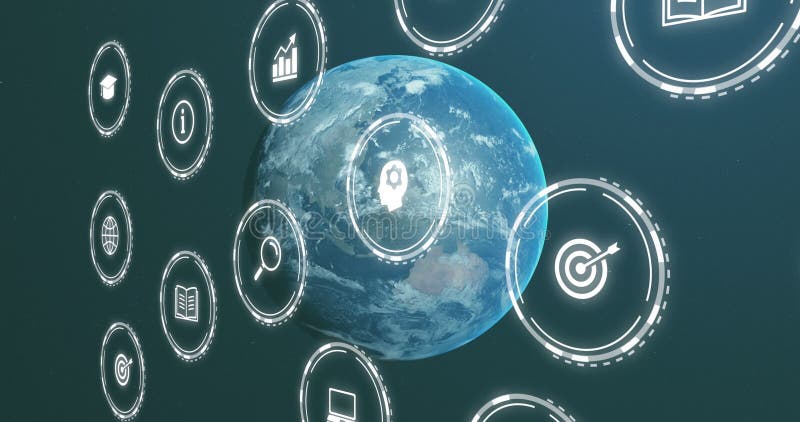 Animation of Icons Over Globe on Black Background Stock Video - Video ...