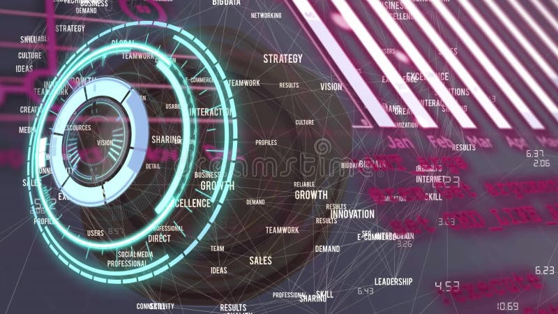 Animation of Illuminated Globe with Graph, Radar and Programming Language Over Abstract ...