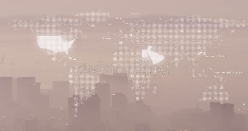 Animation of Illuminated Map with Multiple Countries Name Over Fog ...