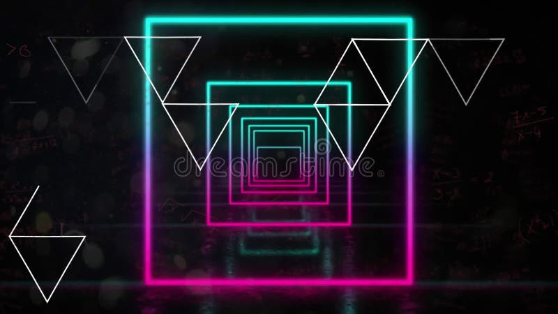 Animation of Illuminated Square Shaped Tunnel and Triangles on Black ...