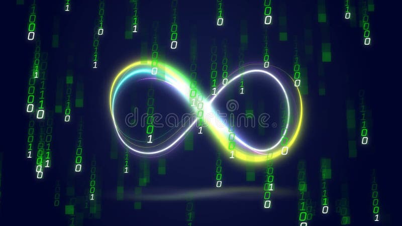 Animation Of Infinity Symbol Binary Coding And Digital Data Processing Over Black Background