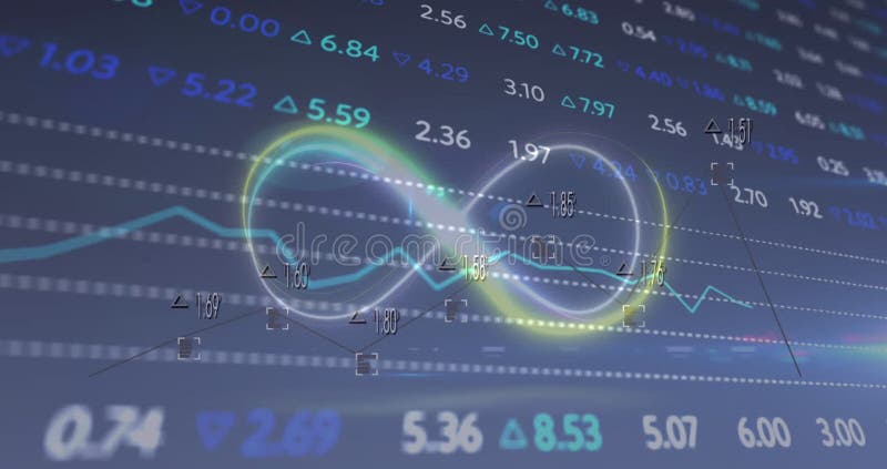 Animation of Infinity Symbol and Financial Data Processing Over Blue ...