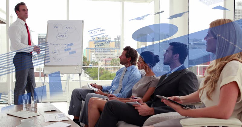 Animation of Infographic Interface, Caucasian Manager Explaining ...