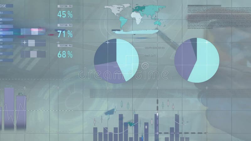 Animation of Infographic Interface, Cropped Hands of Caucasian Man ...