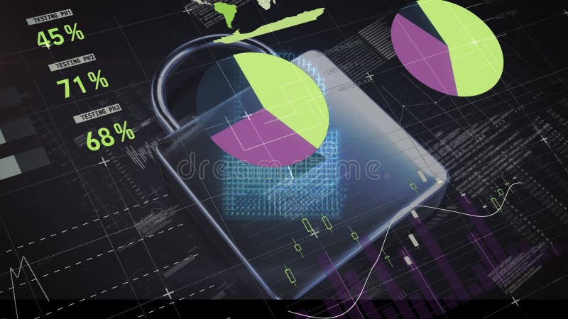 Animation of Infographic Interface with Digital Lock Pad and Graphs ...