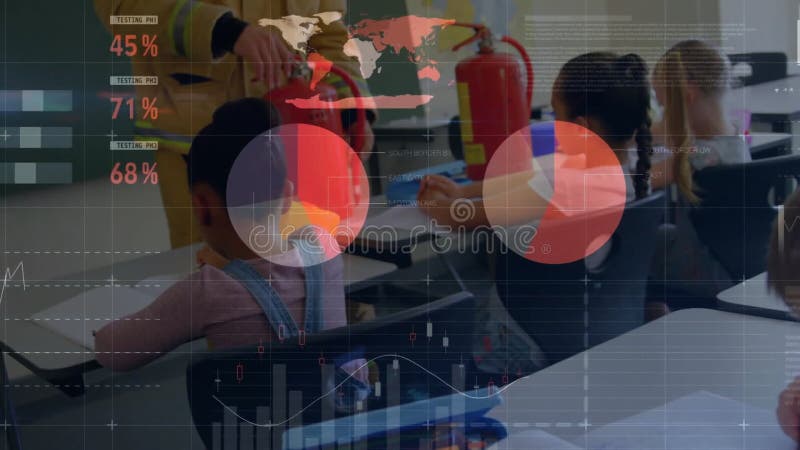 Animation of Infographic Interface, Diverse Firefighter Explaining ...