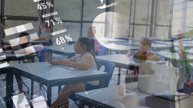 Animation of Infographic Interface, Diverse Students with Laptop and ...