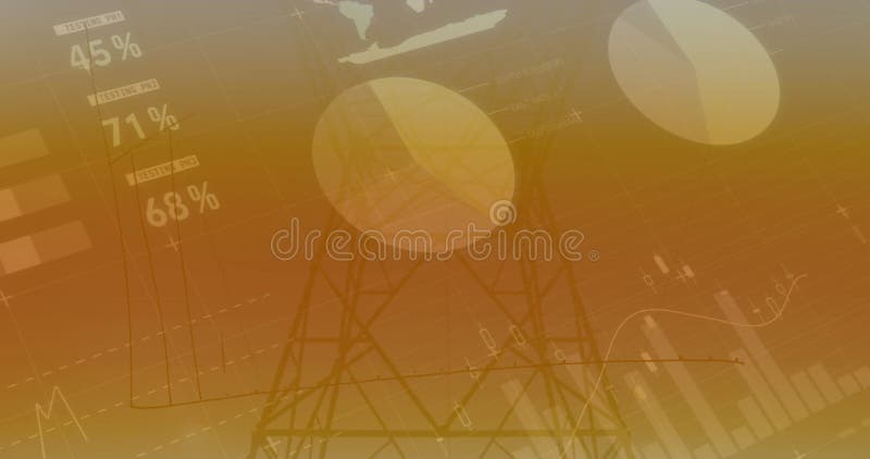 Animation of Infographic Interface and Graphs Over Transmission Tower ...