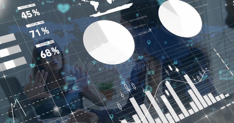 Animation of Infographic Interface and Map Over Diverse Female ...