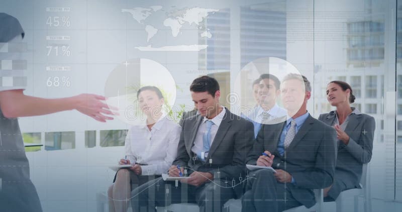 Animation of Infographic Interface Moving Over Diverse Colleagues ...