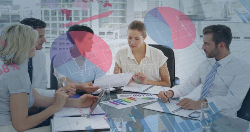 Animation of Infographic Interface Moving Over Diverse Colleagues ...