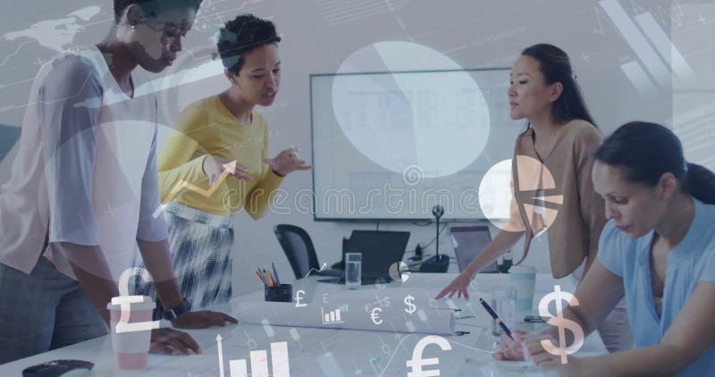 Animation of Infographic Interface Moving Over Diverse Colleagues ...