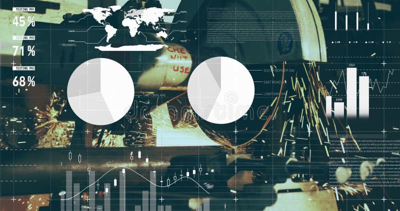 Animation of Infographic Interface with Numbers Over Sparks Coming from ...