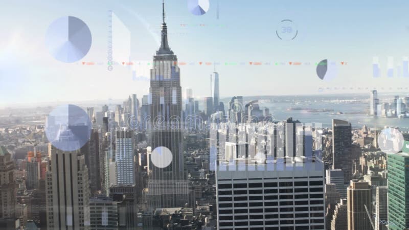 Animation of Infographic Interface Over Aerial View of Cityscape ...