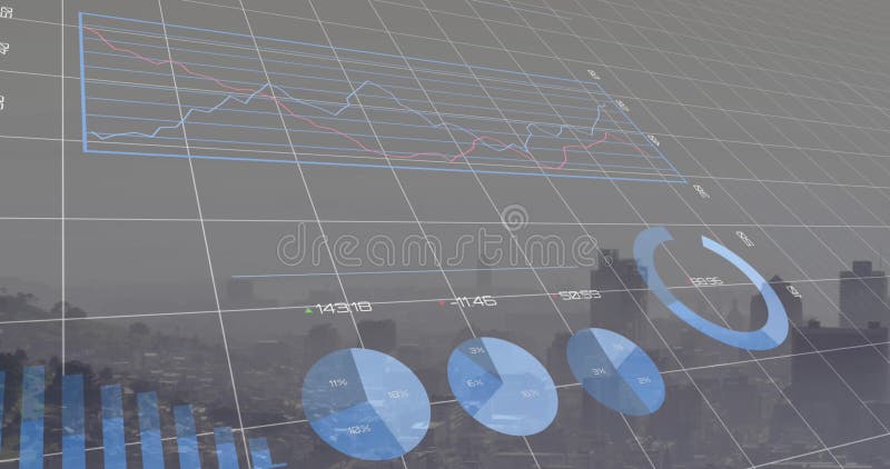 Animation of Infographic Interface Over Aerial View of Modern Cityscape ...