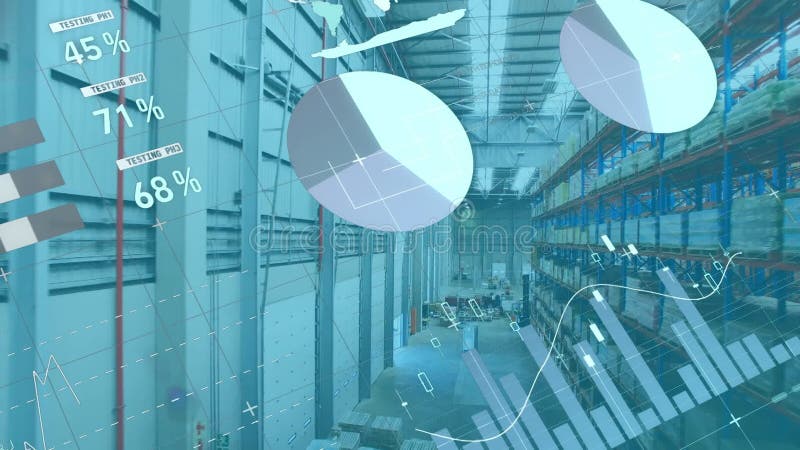 Animation of Infographic Interface Over Aerial View of Warehouse in ...