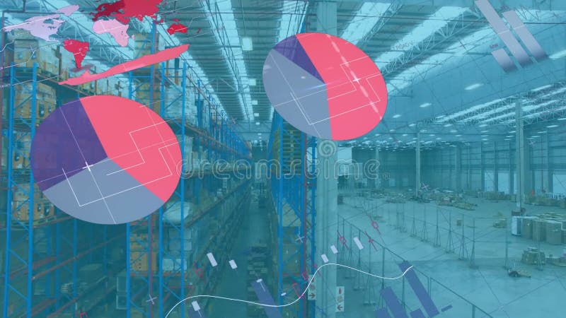 Animation of Infographic Interface Over Aerial View of Warehouse in ...