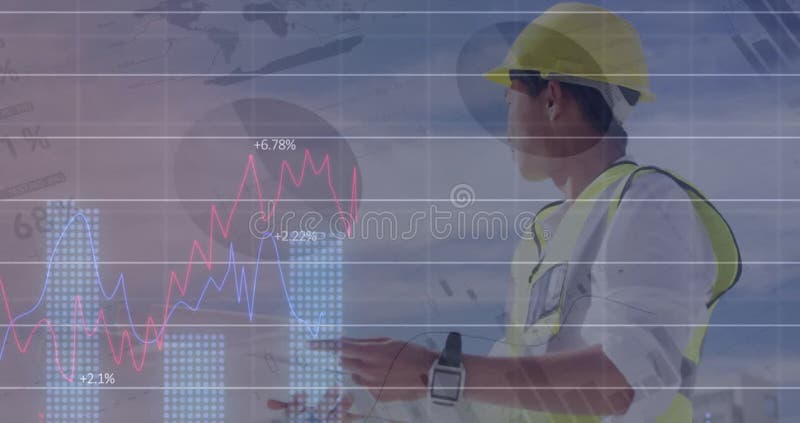 Animation of Infographic Interface Over Asian Male Engineer with ...