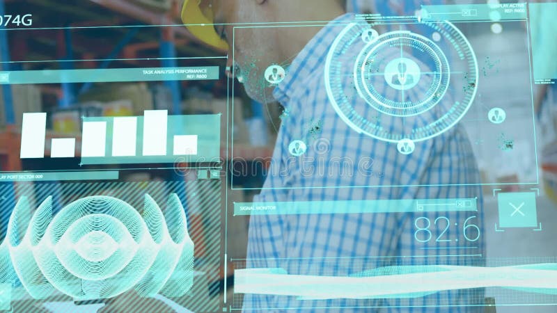 Animation of Infographic Interface Over Biracial Workers Checking ...