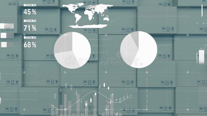 Animation of Infographic Interface Over Cardboard Boxes in Background ...